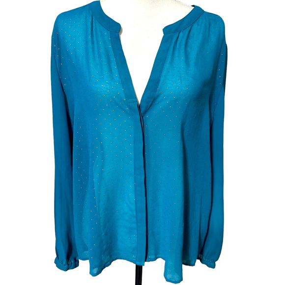 Covington | Tops | Teal Sheet Blouse With Gold Accents | Poshmark